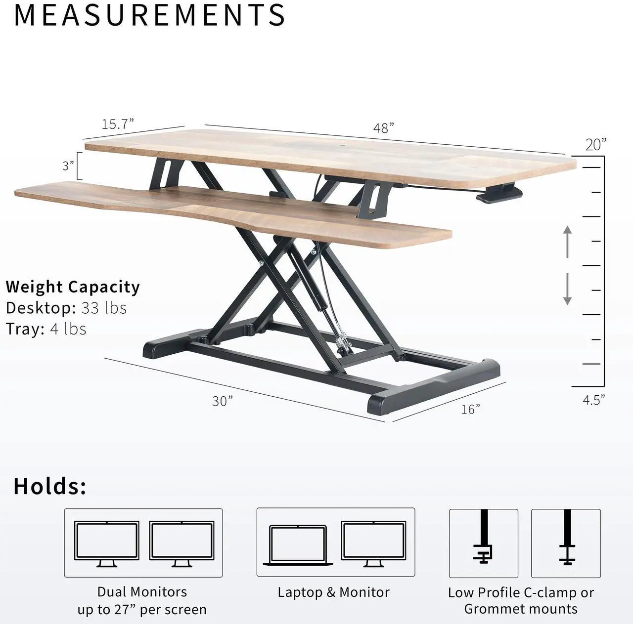 VIVO Reclaimed Wood Height Adjustable 48" Standing Desk Riser Sit Stand ...