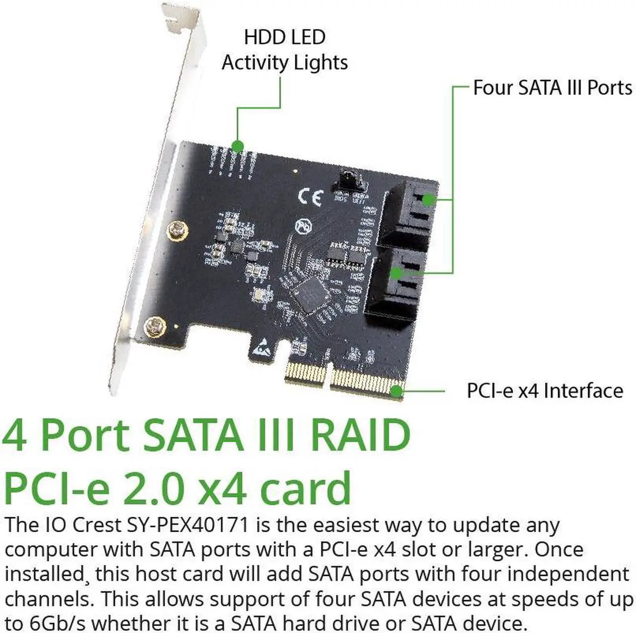 4 Port SATA III To PCI-e x2 RAID Expansion Card Marvell Chipset ...