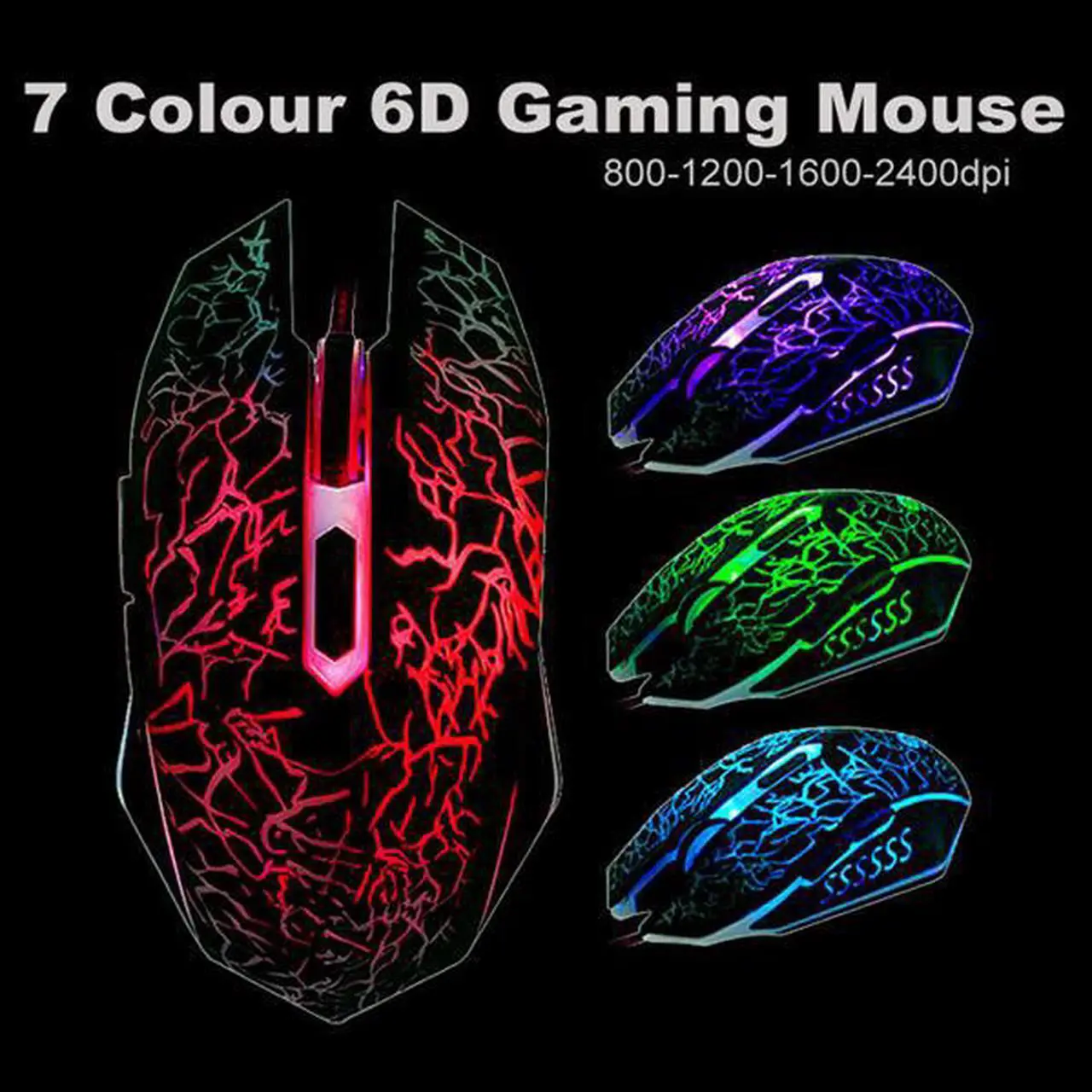 Cool Design 7 Colors LED Game Mice Adjustable 2400DPI 6 Buttons Optical USB Wired Gaming Mouse ...
