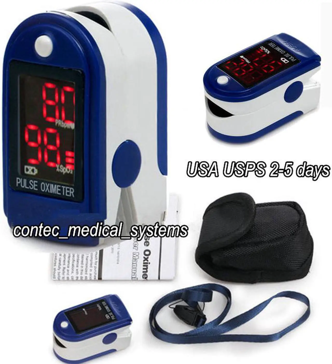 CONTEC CMS50DL Pulse Oximeter Fingertip Blood Oxygen Monitor With Carry Case - Dark Blue ...
