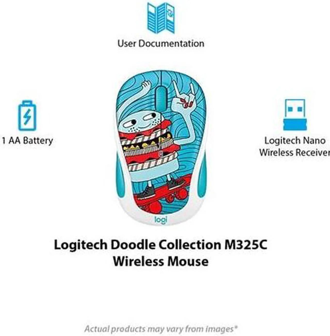 Logitech Doodle 910-005028 Skateburger RF Wireless Optical Mouse ...