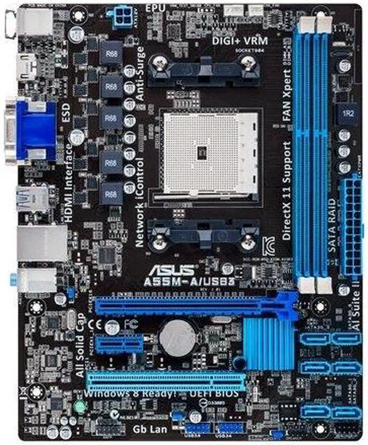 Refurbished: ASUS A55M-A/USB3 FM2 Micro ATX USB 3.0 and Native HDMI/DVI Outputs AMD Motherboard ...
