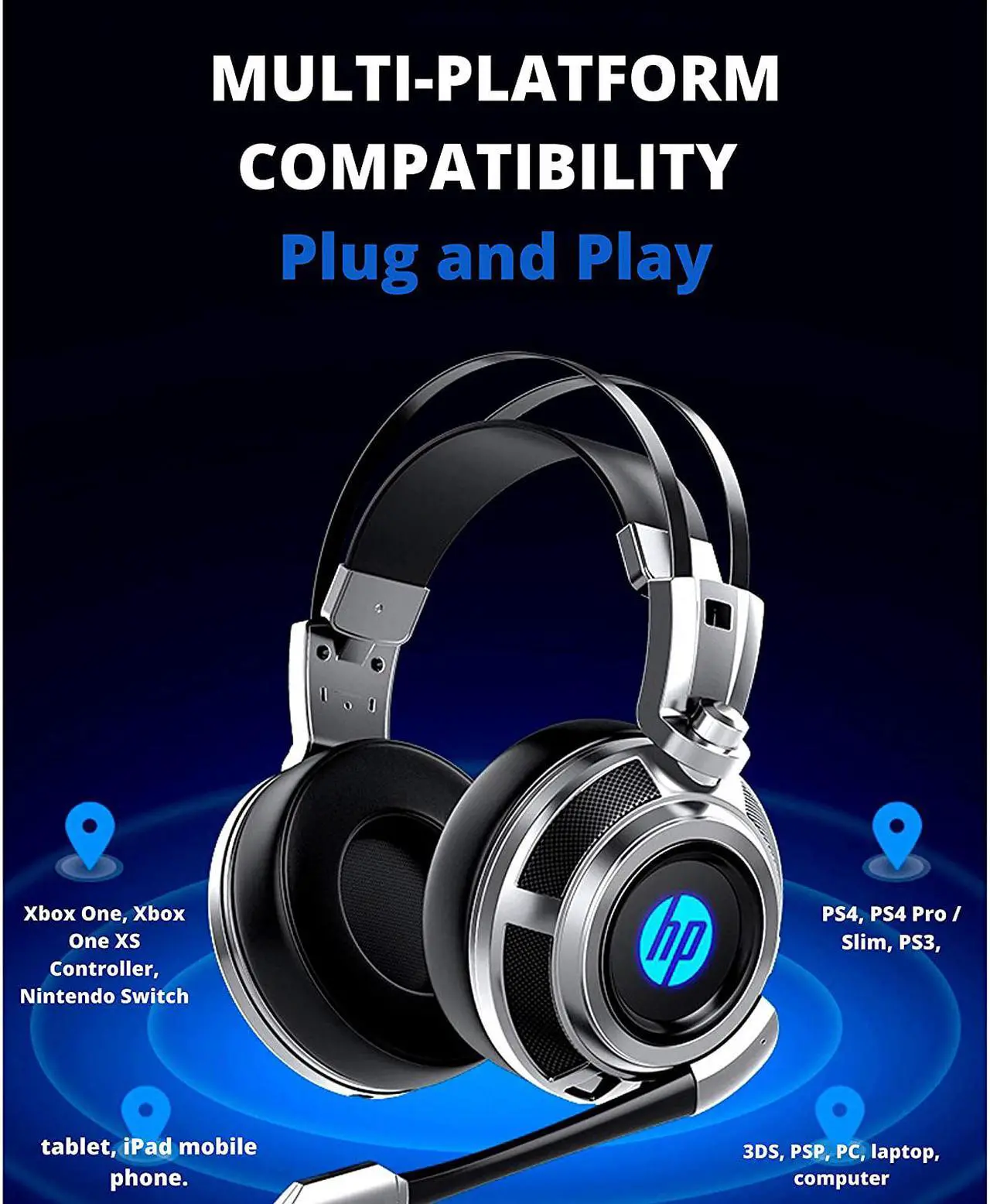 HP H200 Wired Stereo Gaming Headset with mic, for PS4, Xbox One ...