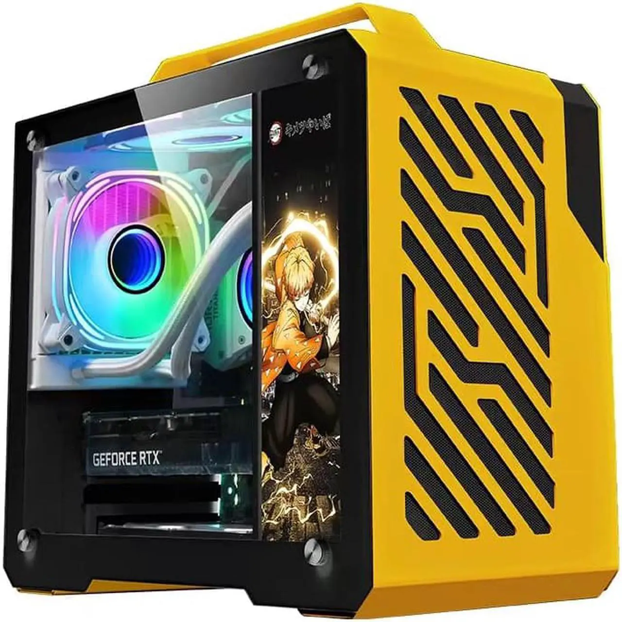 CORN Demon Slayer Compact MATX/ITX Gaming Computer Case, Type-C/USB3.0 Portable Yellow PC Case ...