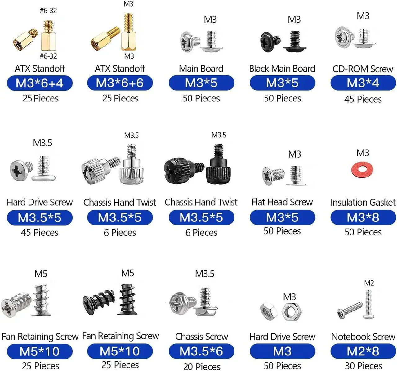 502PC Computer Motherboard Screws Kit, Motherboard Standoffs Screws for ...