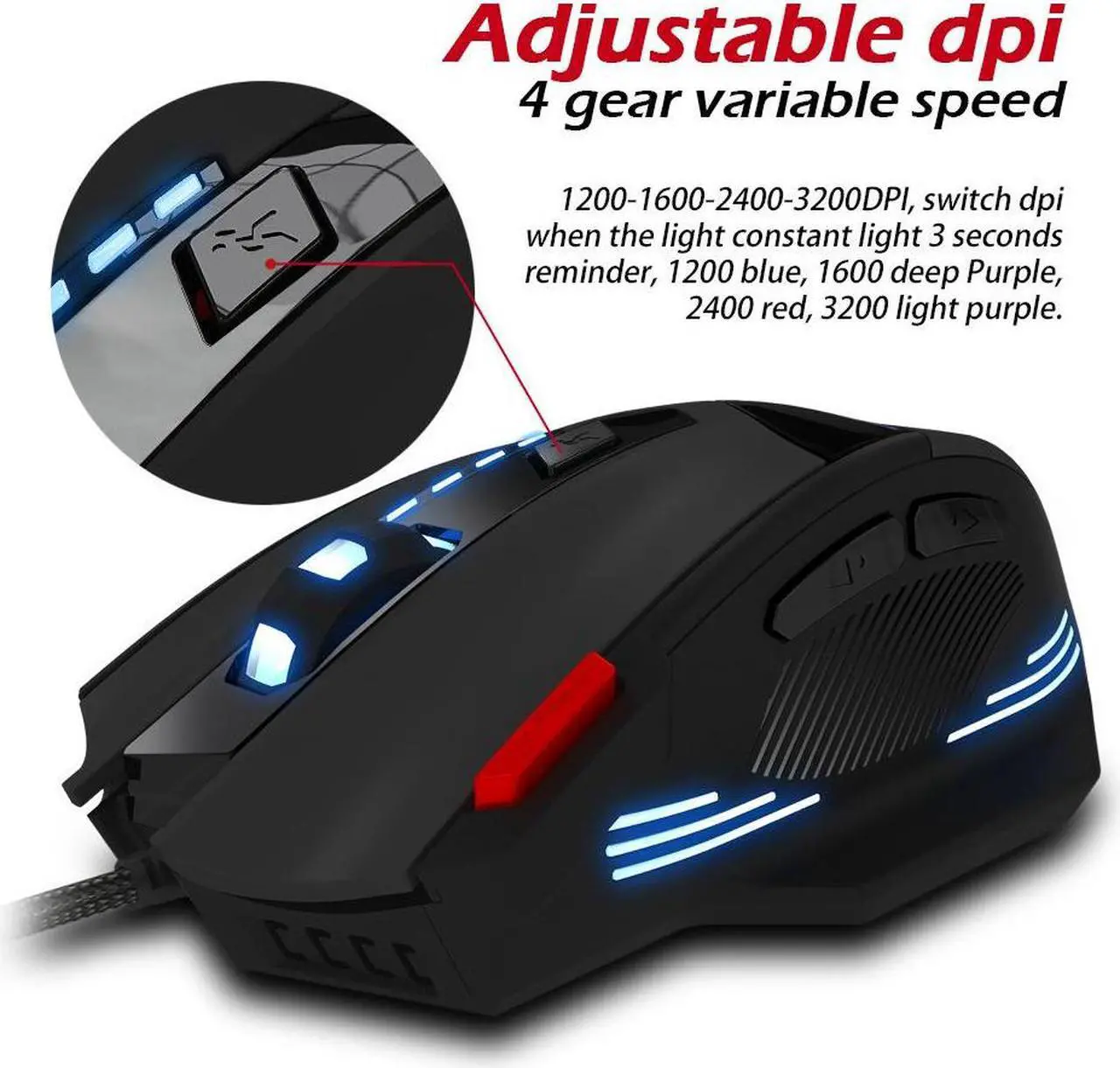 Corn Electronics T-60 Wired Gaming Mouse 3200 DPI Adjustable 7 Buttons ...