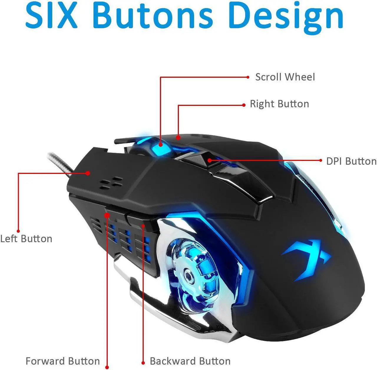 LENRUE Laser Gaming Mouse Wired with 6 Programmable Buttons 4 Color ...
