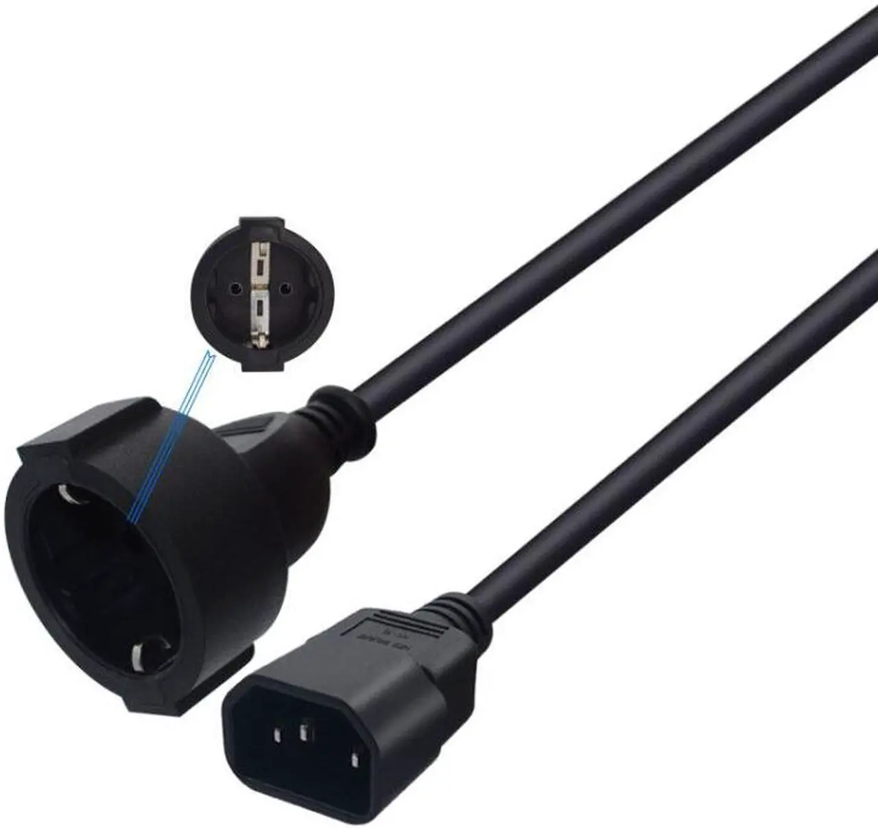 (50cm/1.6ft) IEC320 C14 Male Plug to European Female Socket Power Cord ...