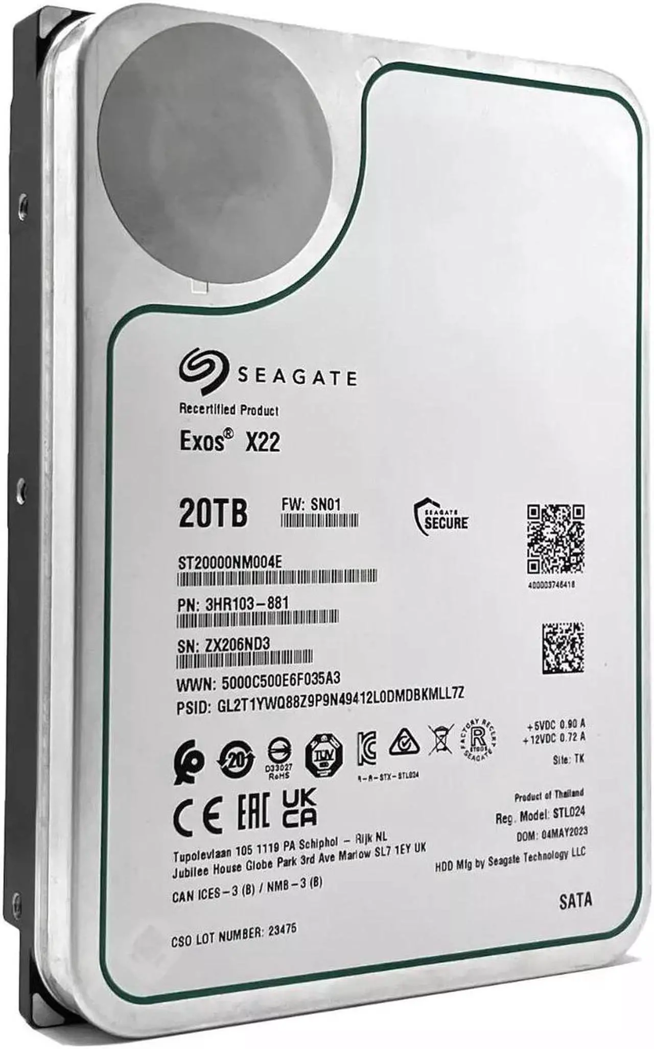 Refurbished: Seagate Exos X22 20TB SATA 6Gb/s 3.5" 512E Enterprise Hard ...