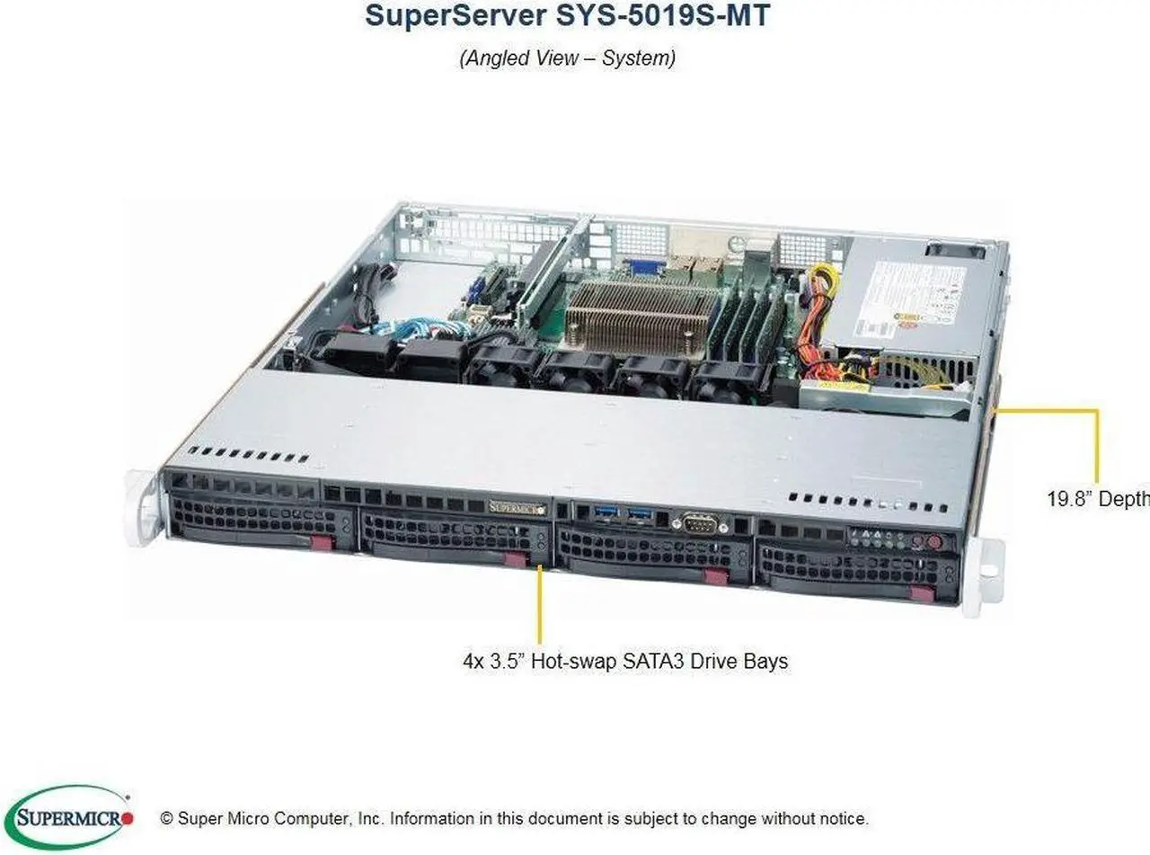 Supermicro SuperServer 5019S-MT Barebone System - 1U Rack-mountable ...