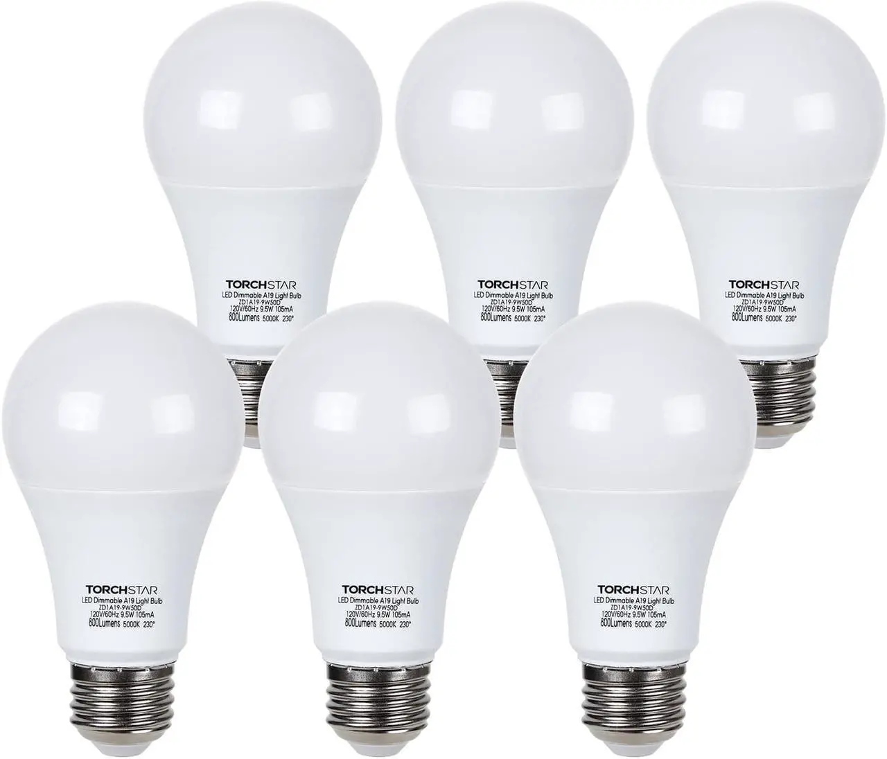 TORCHSTAR Dimmable LED A19 Light Bulb, 9.5W(60W Eqv.), E26 Base Bulbs ...