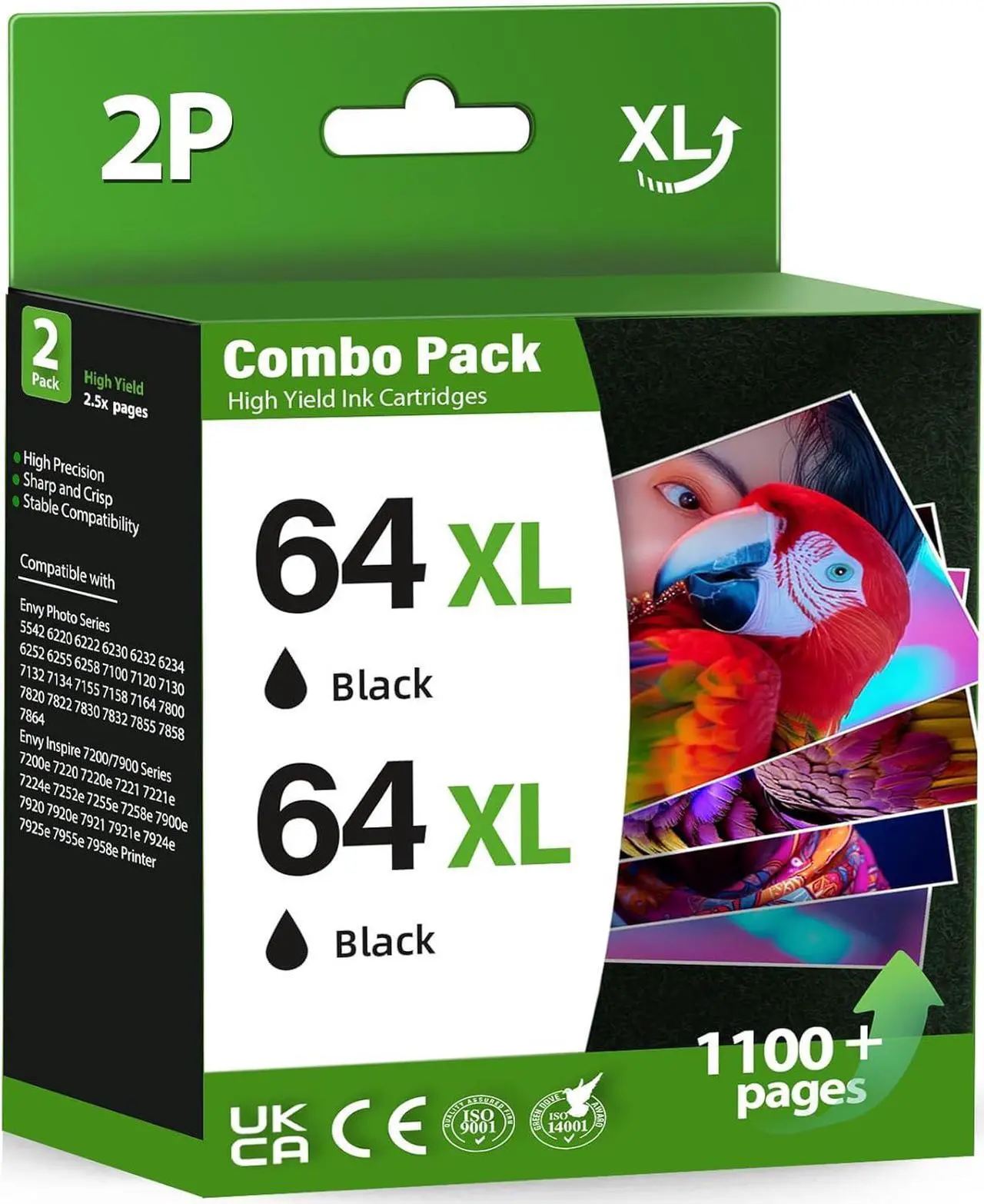 Printer Ink 64 64XL Black Ink Cartridges Combo Pack Replacement 64 64XL ...