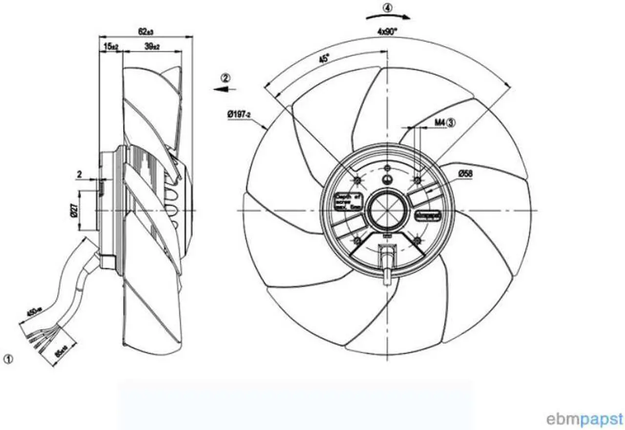 ebmpapst A2E200-AH38-01 M2E068-BF 200mm 230Vac 50/60Hz 0.3/0.34A class ...