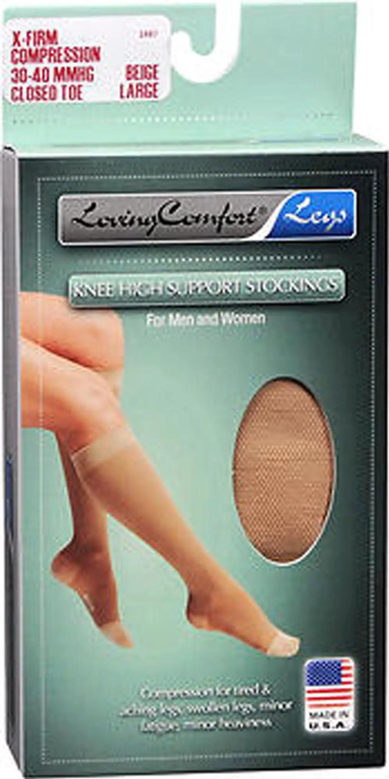 Loving Comfort Support Knee High Support Stockings X-Firm Beige Large ...