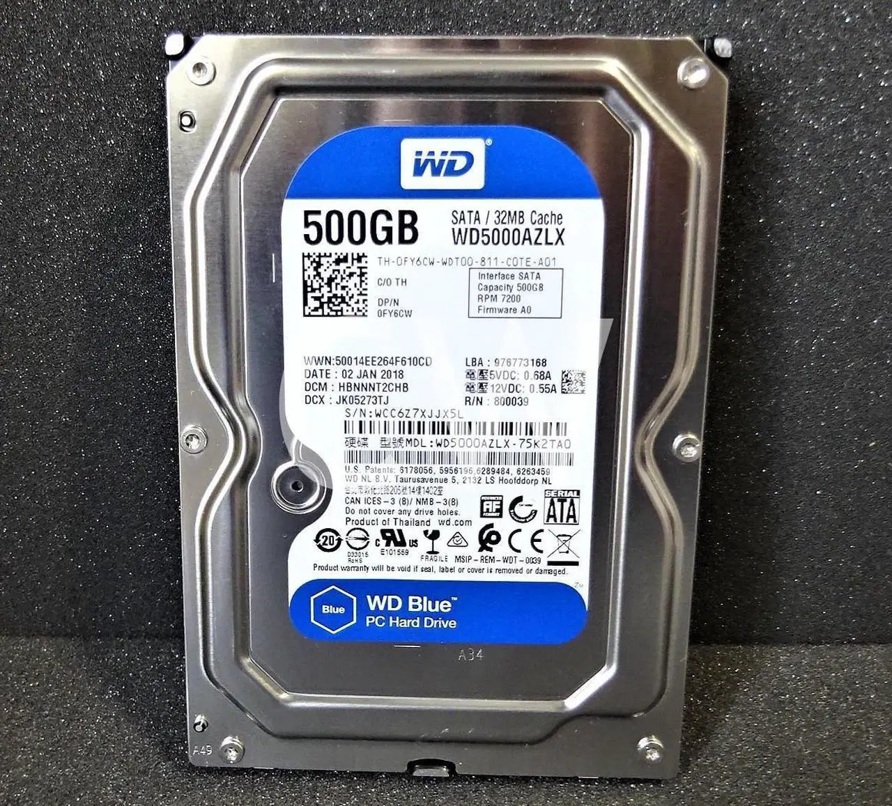 WD5000AZLX Western Digital FY6CW 500GB 7.2KRPM 6Gb/s 3.5"SATA DESKTOP ...