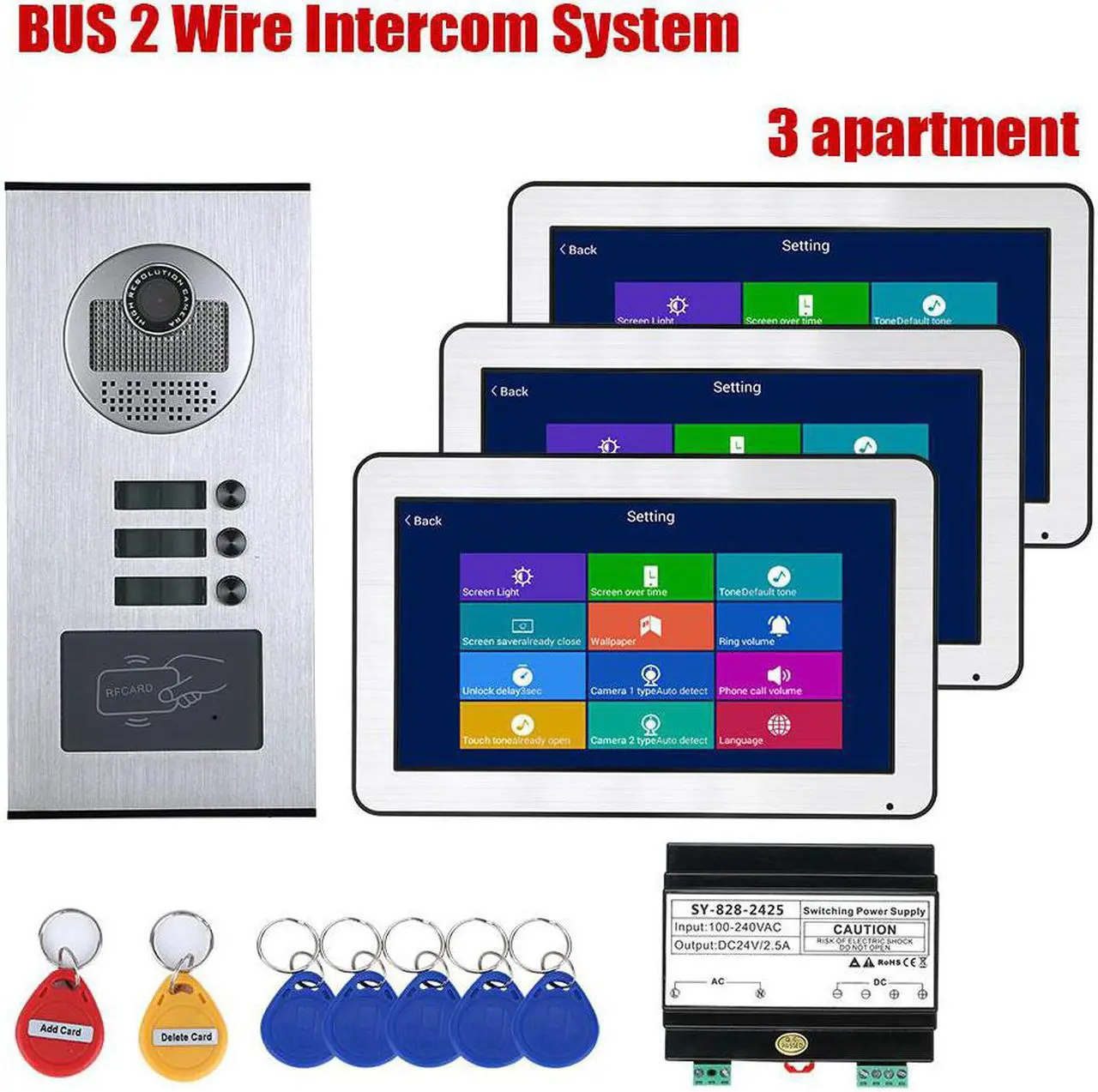 Wired WIFI 10 Inch BUS 2 Wire Video Door Phone Intercom systems Kit for ...