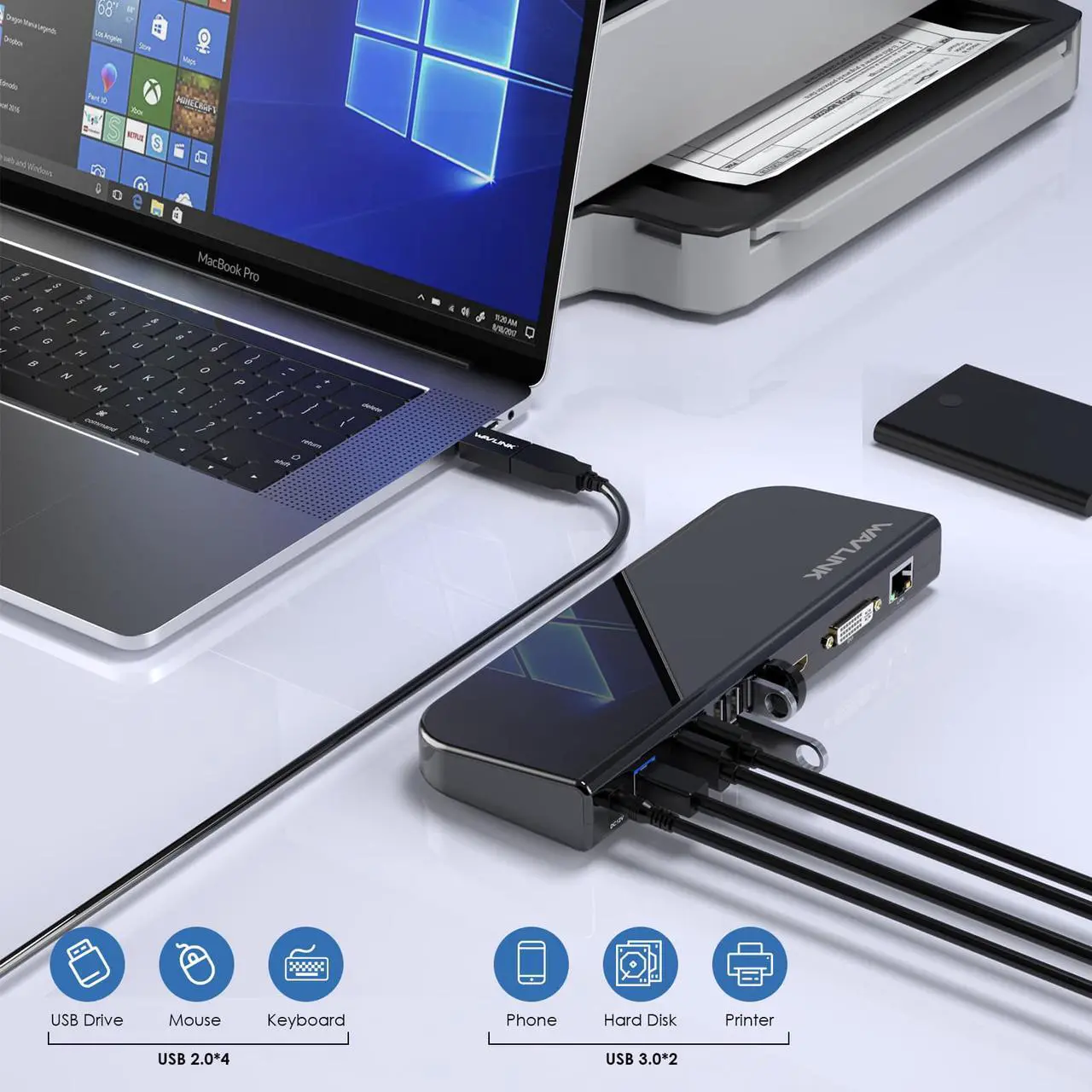 Wavlink USB 3.0 Universal Laptop Docking Station, 13-in-1 USB Hub Dual ...