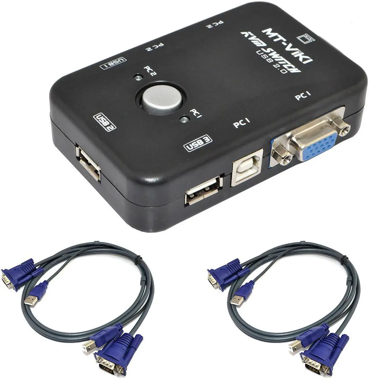 iKKEGOL USB 2.0 2 Port Monitor VGA SVGA KVM Switch Box + 2 KVM Cables ...