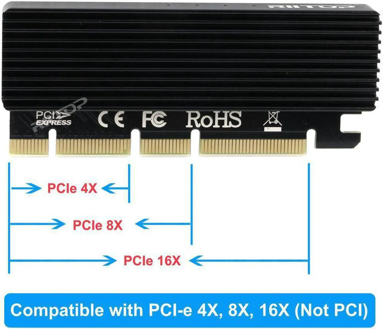 RIITOP NVMe Adapter M.2 PCIe SSD to PCI-e x4/x8/x16 Converter Card with Heat Sink for M.2 (M Key ...