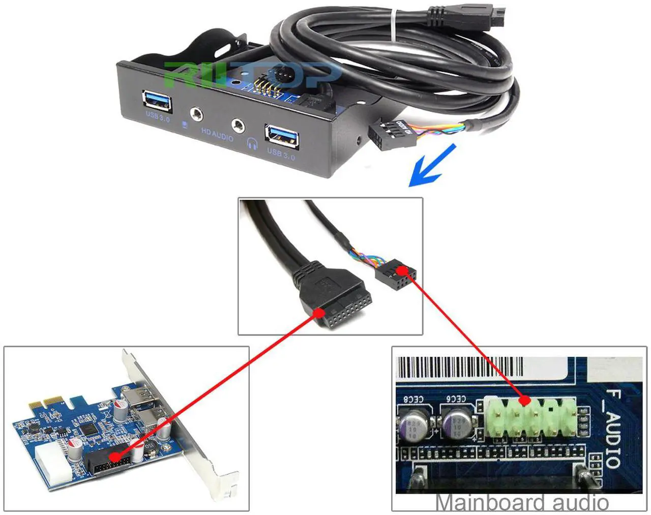 PCI-e Express USB 3.0 Adapter Card + 3.5 inch USB 3.0 Front Panel with ...