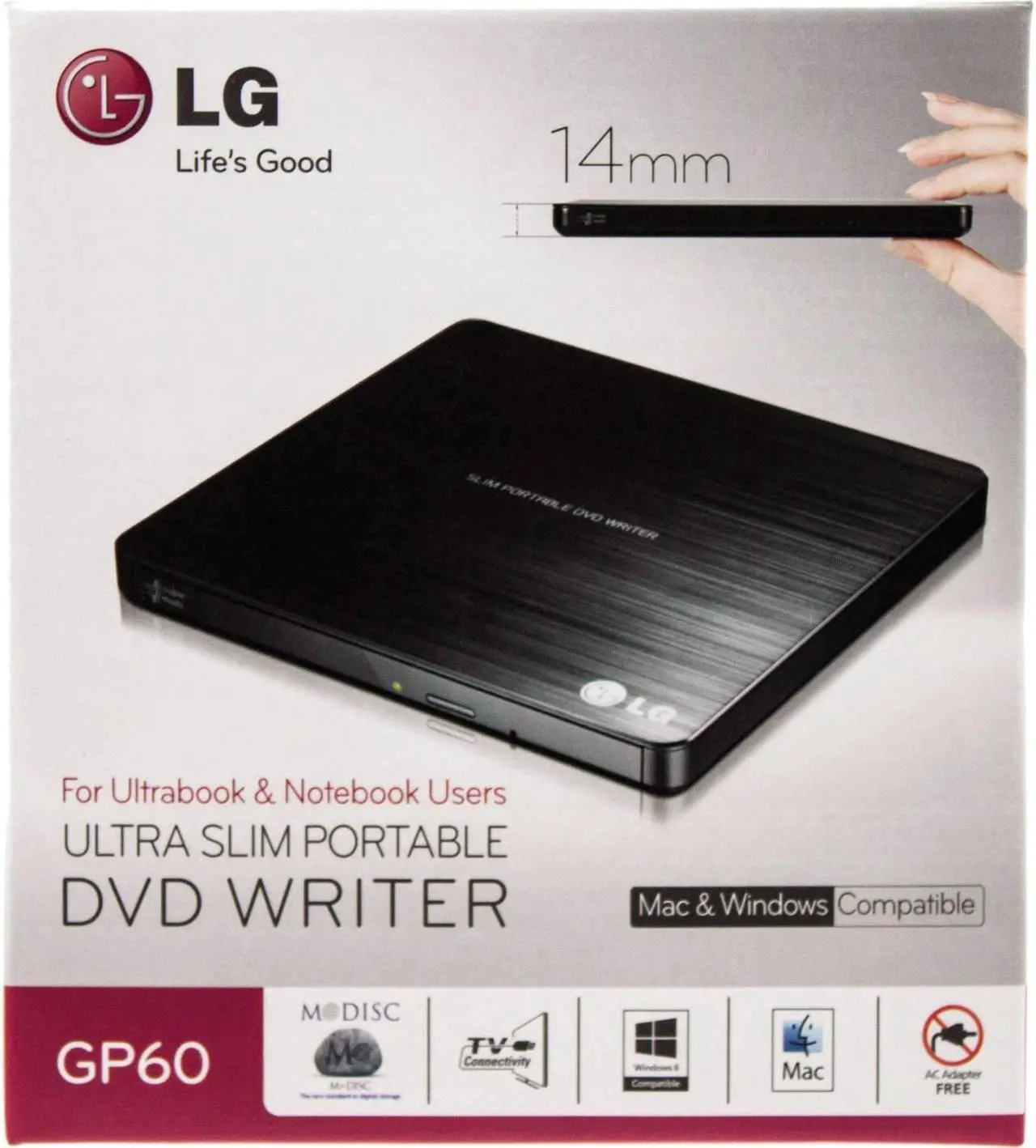 LG GP60NB50 USB 3.0 Compatible 8x Super-Multi Ultra Slim Portable DVD+ ...