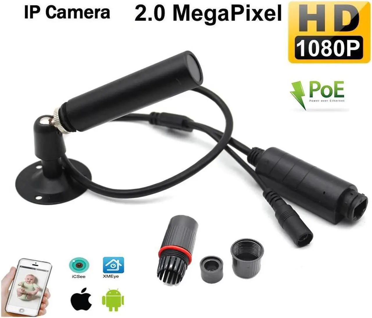 Mini Bullet PoE IP Camera, 1080P Indoor/Outdoor Network Mini Camera ...