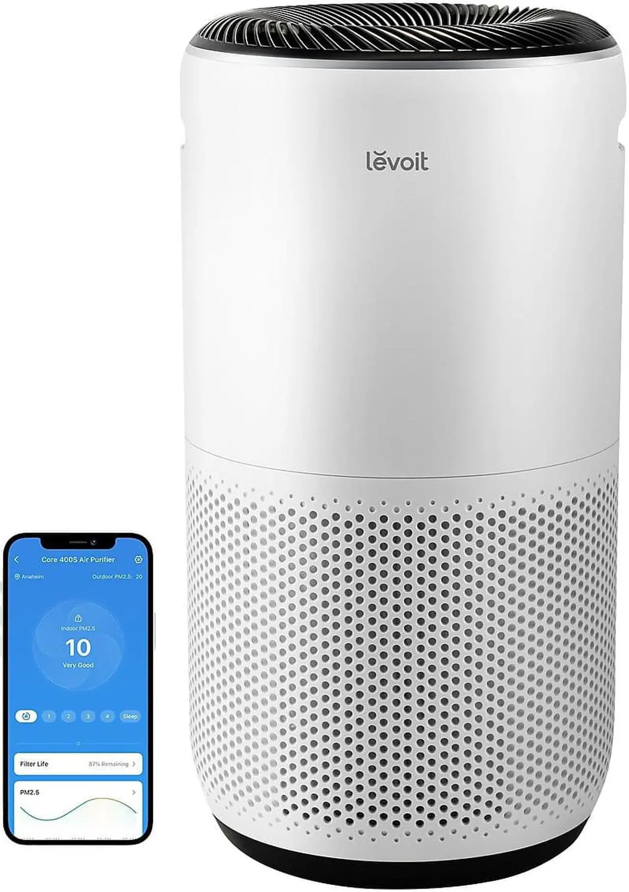 Levoit VeSync Core 400S HEPA Tower Air Purifier WiFi Enabled White ...