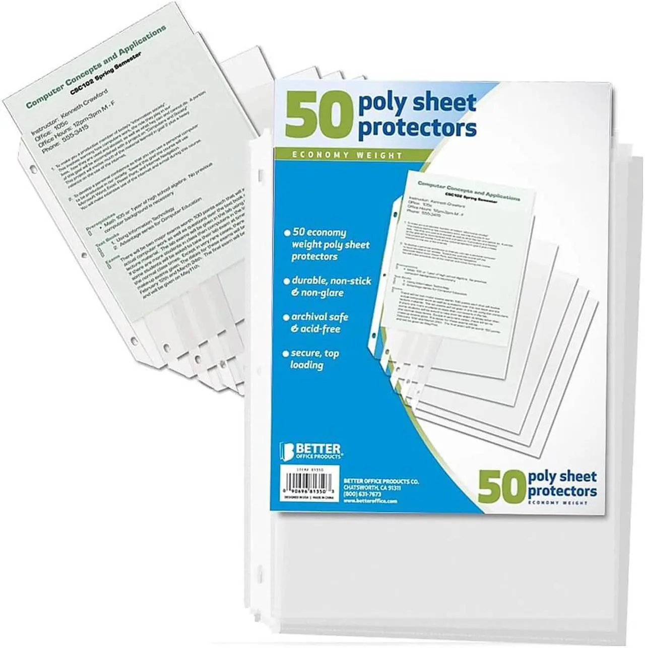 Better Office Products Economy Weight Sheet Protectors; 12/Pack (81350 ...
