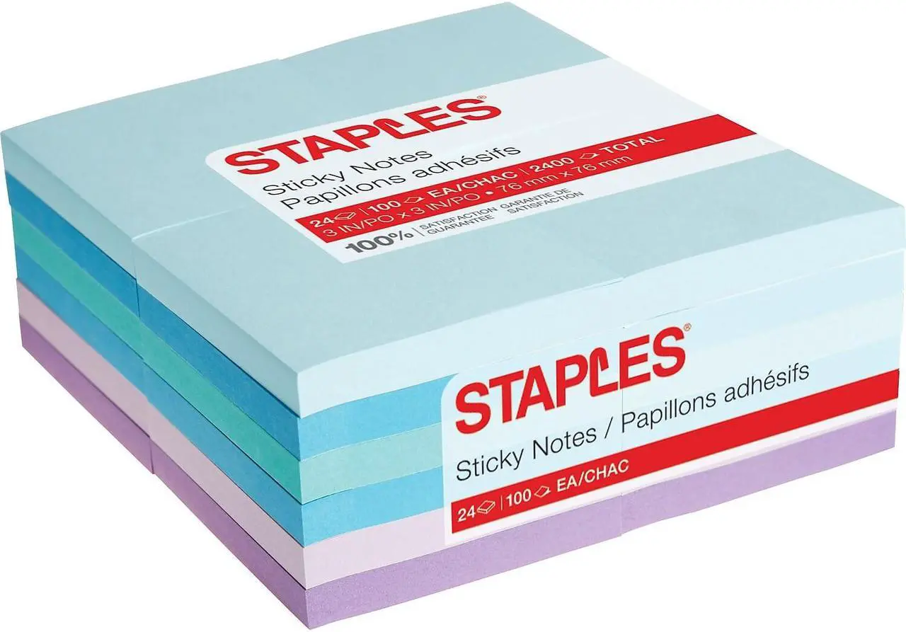 Staples Stickies Notes 3" x 3" Watercolor 100 Sh./Pad 24 Pads/PK (52227 ...