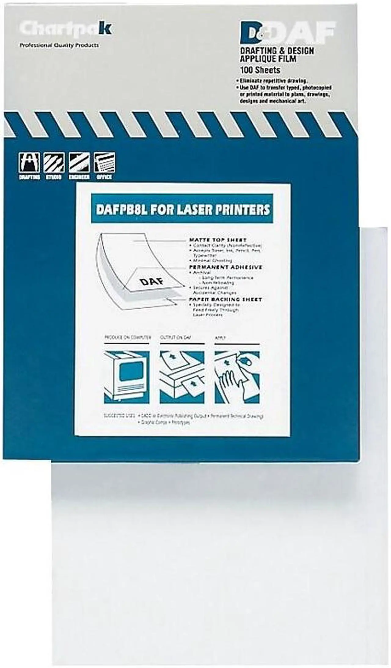 Chartpak Self-Adhesive Drafting Applique Film, 8-1/2 x 11, Clear, 100 ...