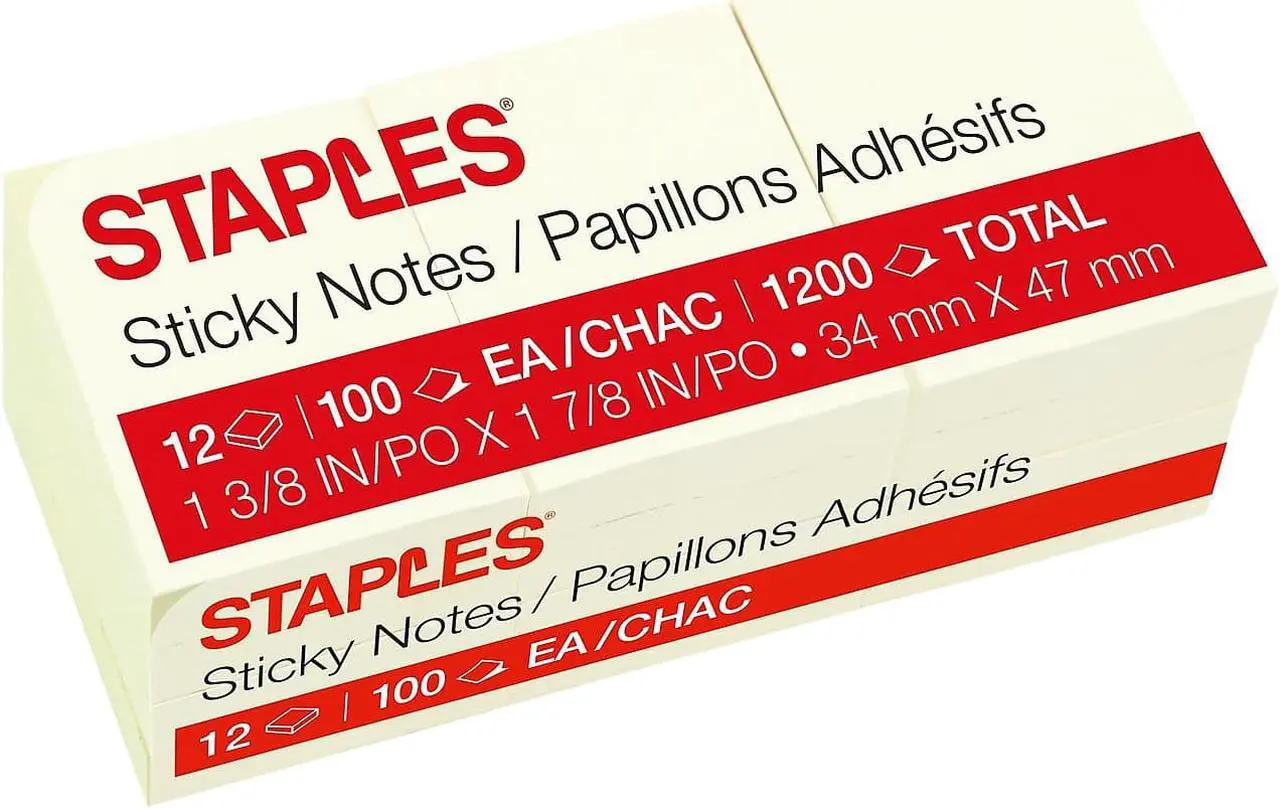 Staples Stickies Standard Notes 1.38 x 1.88" 100 Sh./Pad 12 Pads/PK ...