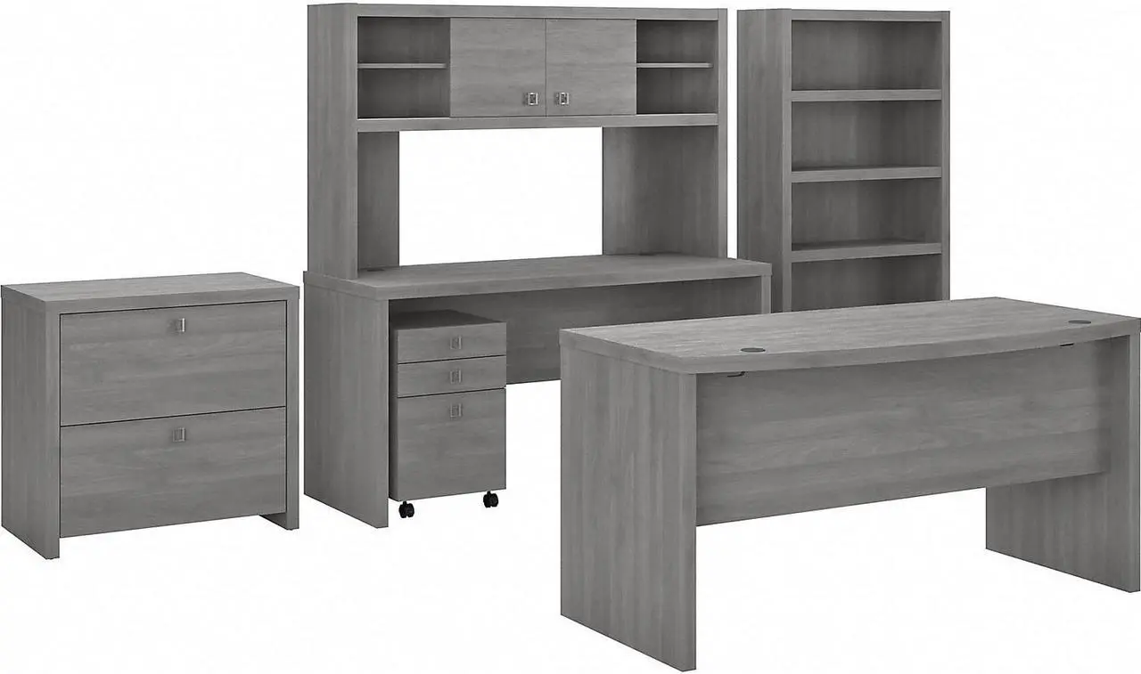 Bush Business Furniture Echo Bow Front Desk Credenza with Hutch ...