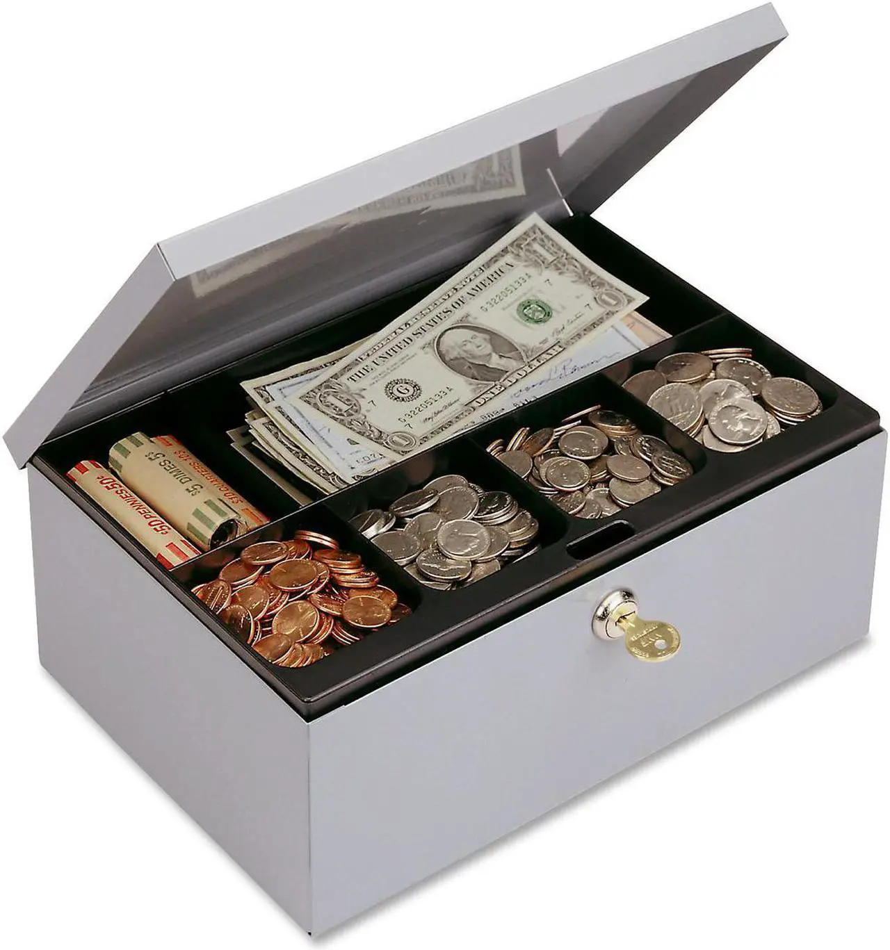 MMF 221618201 - Heavy-gauge Steel Cash Box with Security Lock, Steel ...