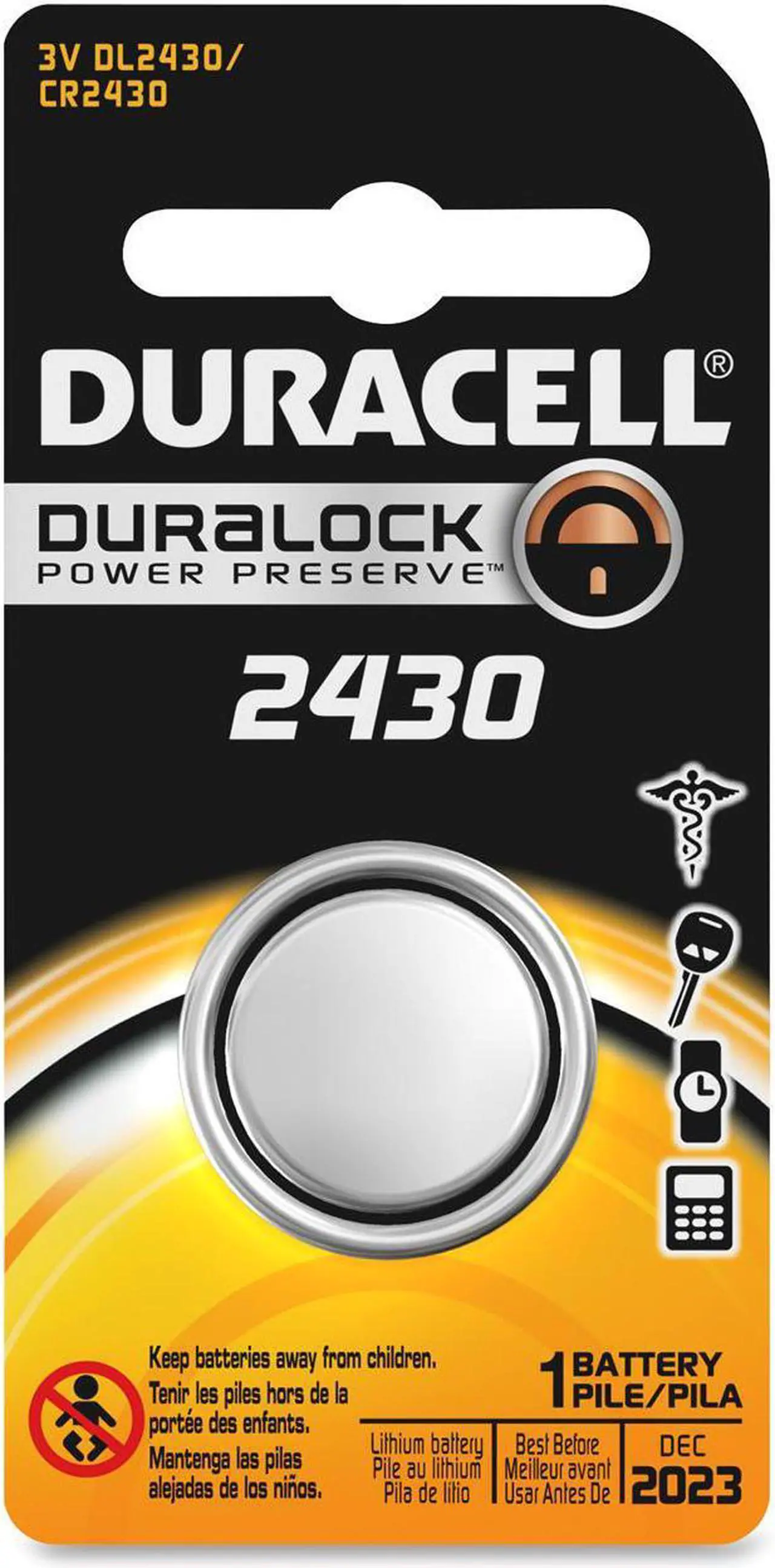 DURACELL 3V 2430 (DL2430 / 2430) Lithium Coin Cell Battery, 1-pack ...