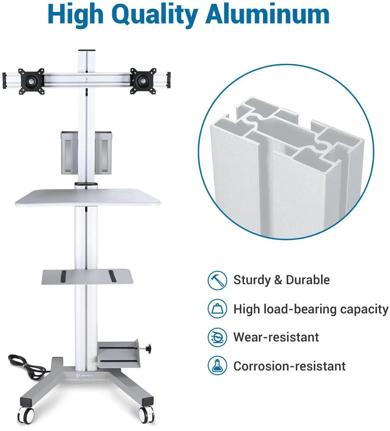 Yescom Desktop PC Mobile Cart for Dual Monitor Wheel Printer Computer ...