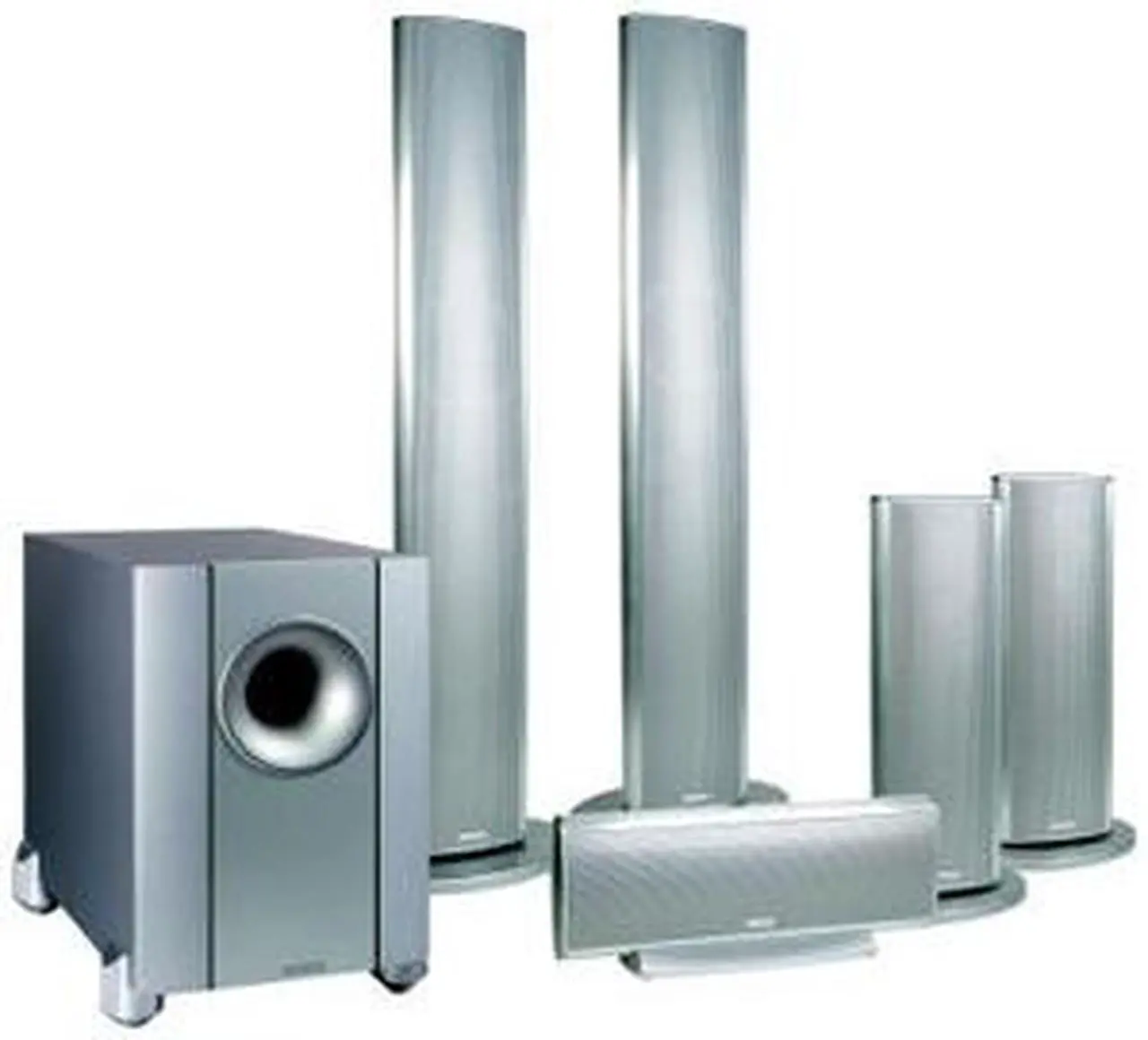 AUDIOVOX PL100 5.1 CH Silver 6 Piece Home Audio Speakers System ...