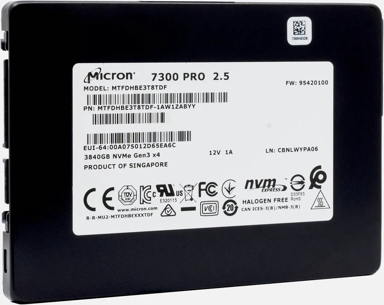 Micron 7300 Pro 3.84TB 3D TLC PCIe Gen3 x4 NVMe U.2 2.5-Inch Data ...