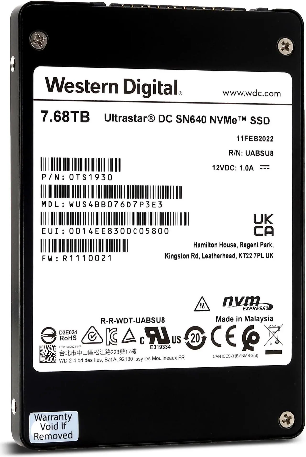 WD Ultrastar DC SN640 7.68TB PCIe Gen3.1 x4 U.2 NVMe 2.5" SSD (WUS4BB076D7P3E3) - Newegg.com