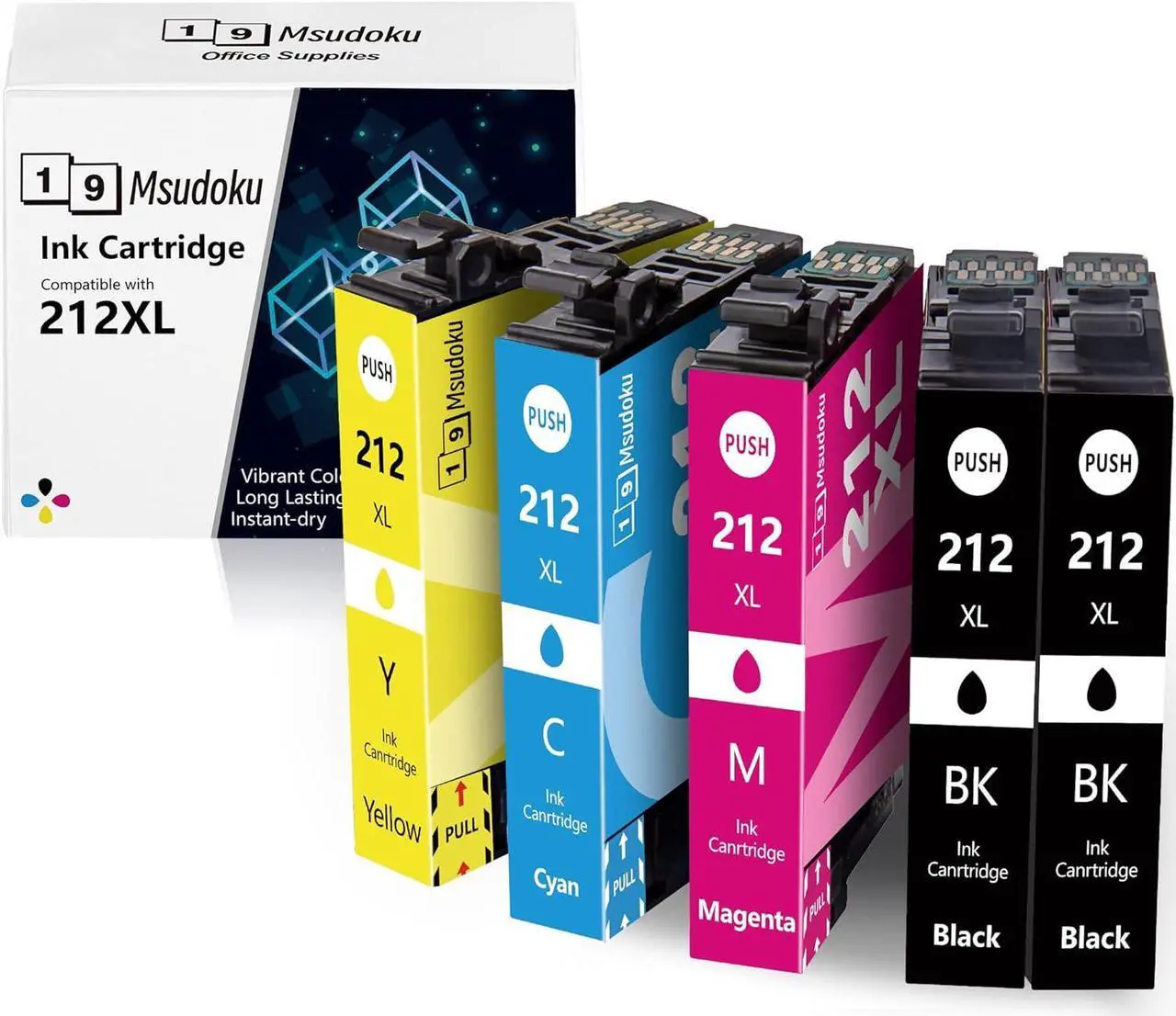 Msudoku 212XL 212 Ink Cartridges Remanufactured 5 Pack Replacement 212 ...
