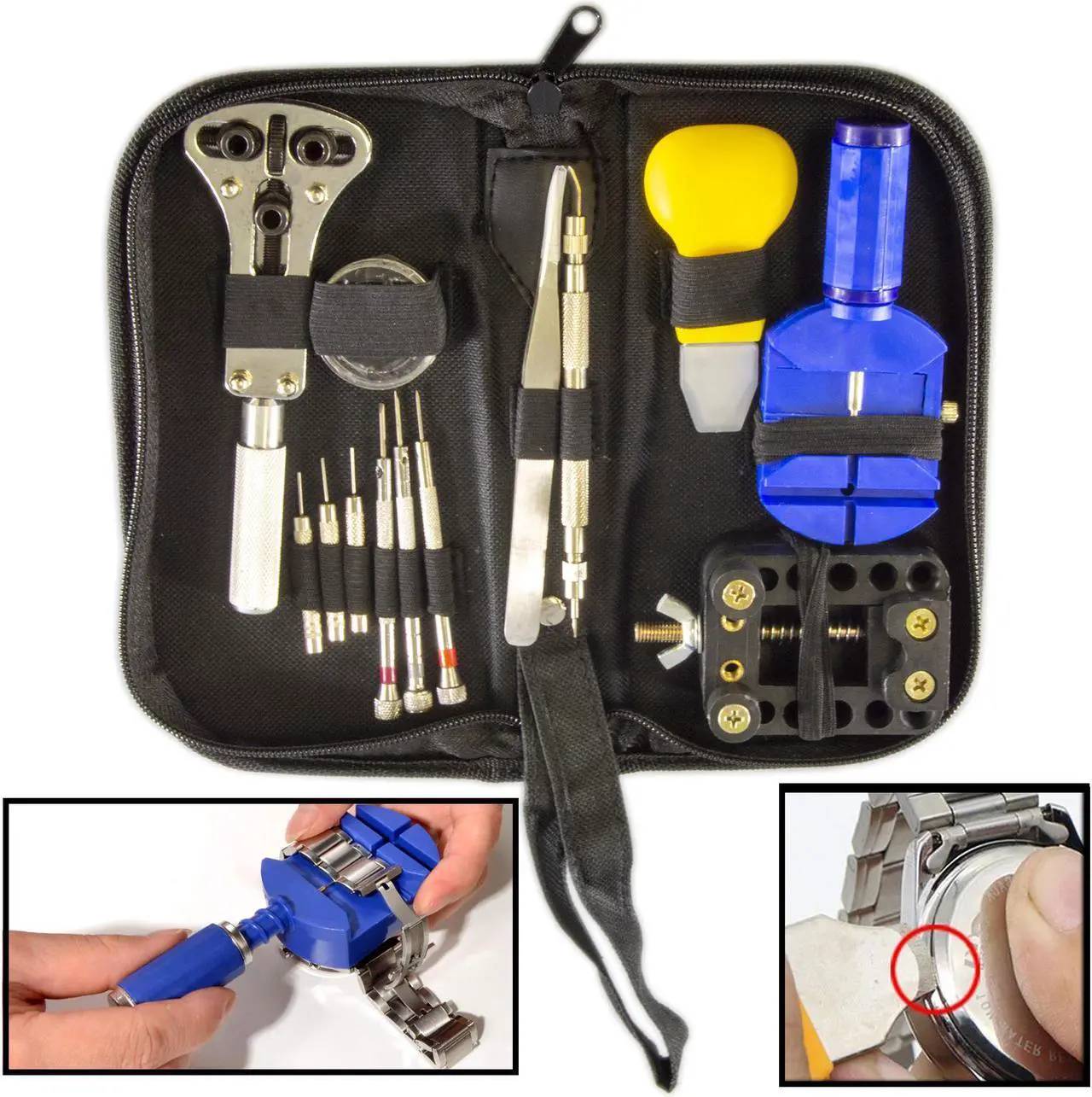 13-Piece Watch Repair Tool Kit with Pouch - Replace Batteries, Change ...