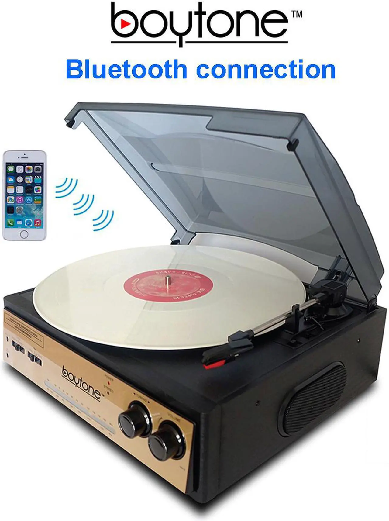 Boytone BT-13G with Bluetooth Connection 3-Speed Stereo Turntable Belt ...