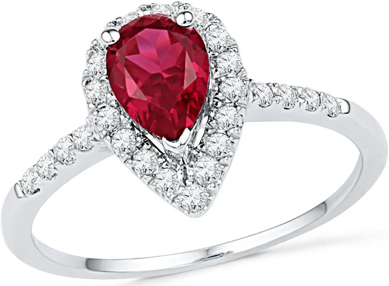Lab Created Red Ruby Teardrop Ring 7/8 Carat (ctw) in 10K White Gold ...