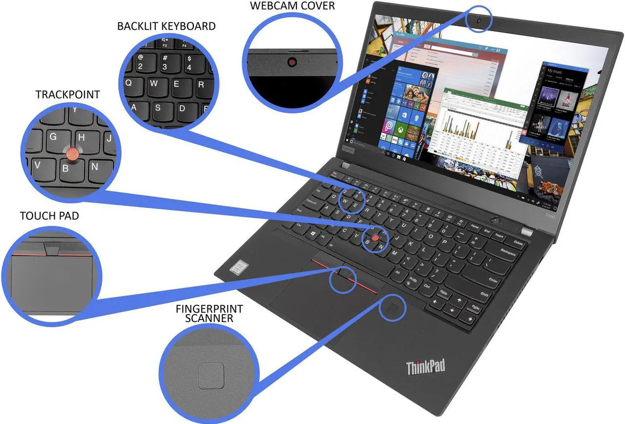 Lenovo ThinkPad T490 Notebook, 14" FHD Display, Intel Core i5-8265U ...