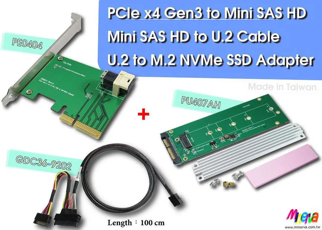 PCIe x4 Gen3 to Mini SAS HD Adapter & Mini SAS HD to U.2 Cable, 100cm ...