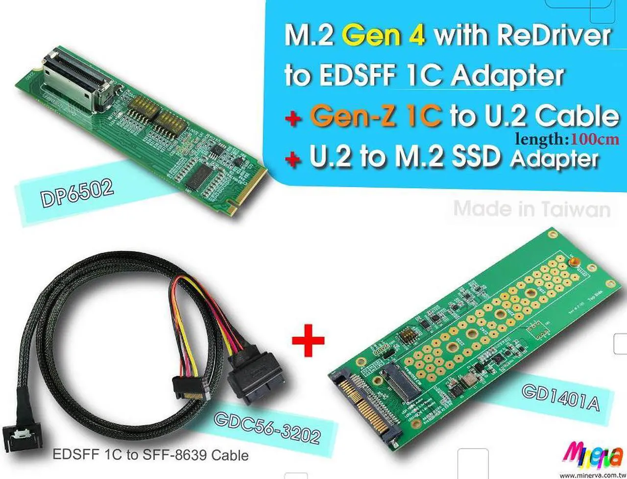 M.2 PCIe 4.0 with ReDriver for EDSFF 1C Adapter & Gen-Z 1C to U.2 Cable ...