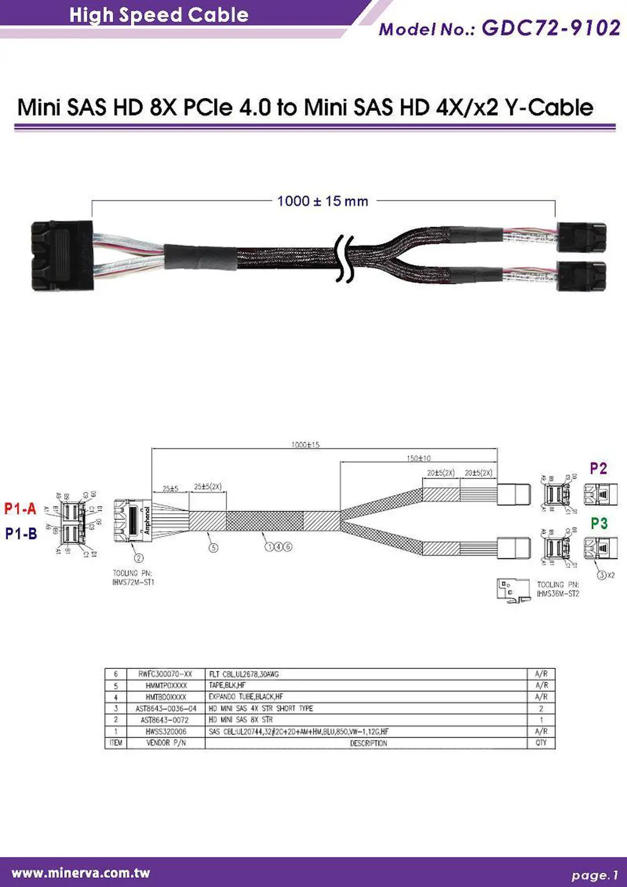 MINI SAS HD 8X (SFF-8673) PCIe 4.0 to MINI SAS HD 4X, x2 Y Cable, 100cm ...