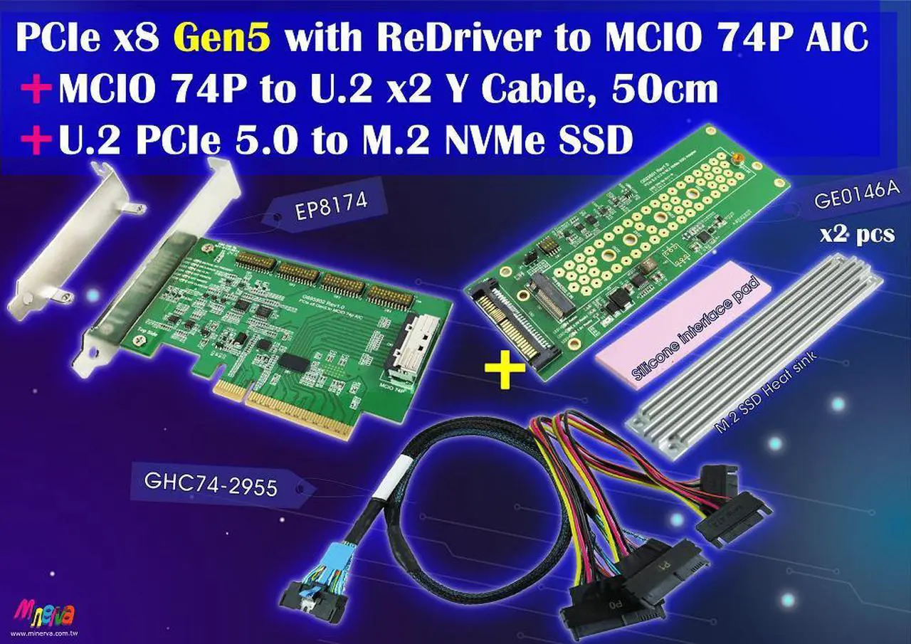PCIe x8 Gen 5 with ReDriver to MCIO 74P (SFF-TA-1016) AIC & MCIO 74P to ...