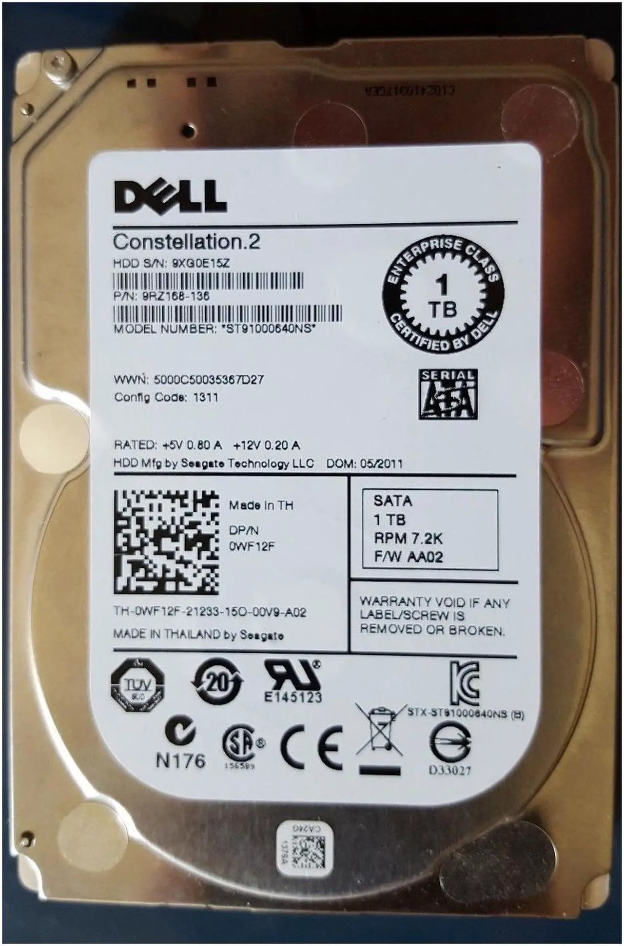 Genuine Dell WF12F Seagate 1TB Internal HDD ST91000640NS 7200RPM SATA 2 ...