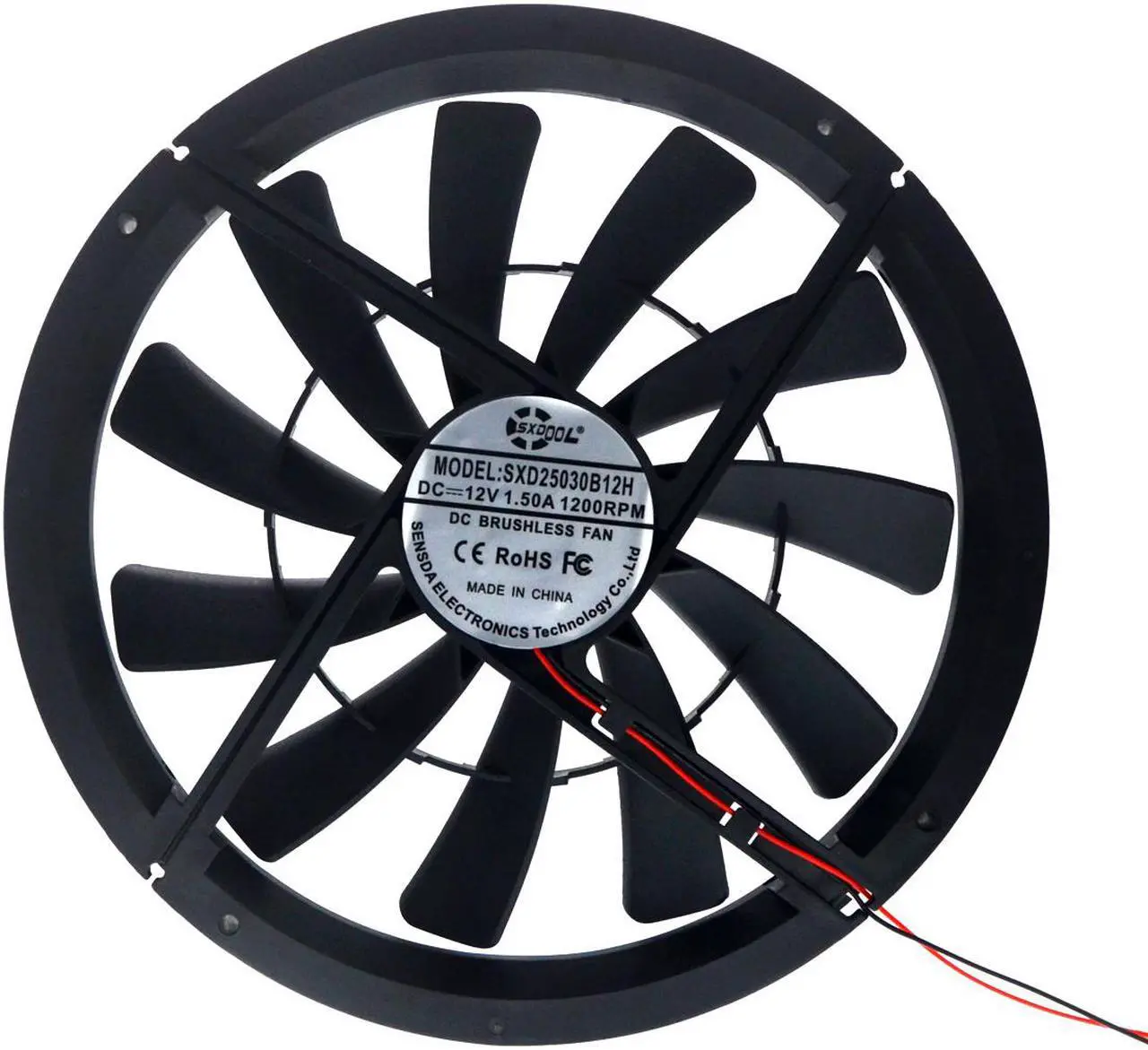 SXDOOL 250mm DC 12V Cooling Fan,1200 RPM 40DBA molex 4D 25X3 cm, for Computer Case Server Quiet ...
