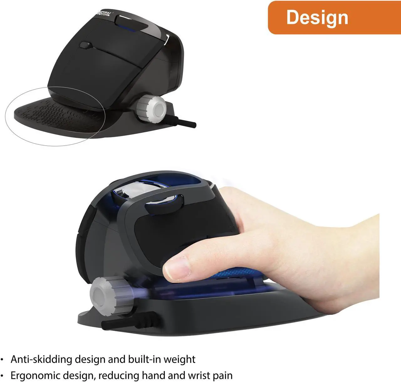 J-Tech Digital Wired Ergonomic Mouse for Large Hands with Adjustable ...